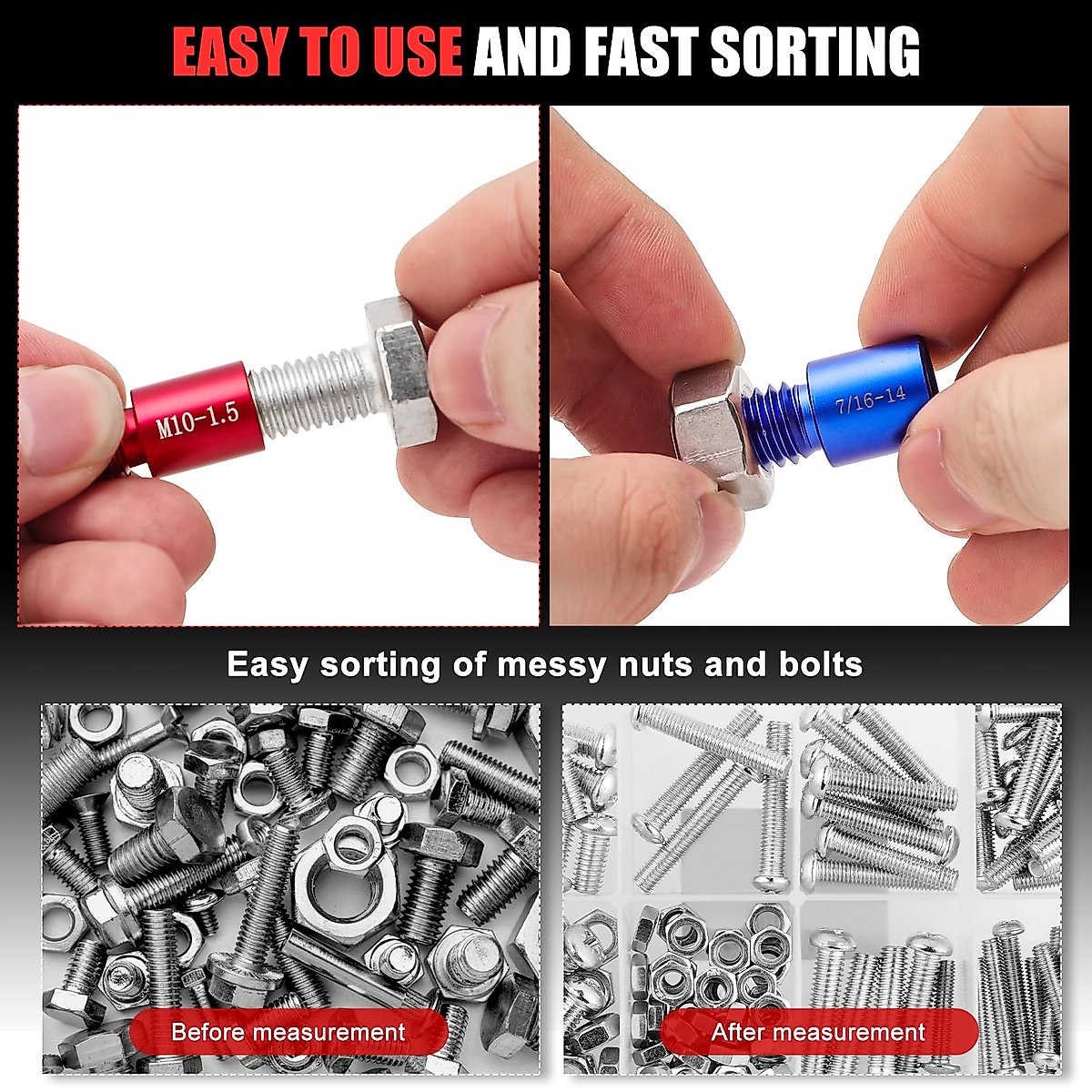 Nut and Bolt Thread Checker (Red & Blue) Nut and Bolt Size Gauge- 23 Inch & 21 Metric New Individually Assembled Thread Gauge Suitable for Detecting Fixed Bolts or Threaded Holes in Enclosed Areas