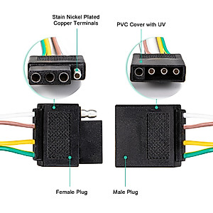 CZC AUTO 4 Pin Trailer Light Wire Harness Extension 18 Gauge 4-Way Flat Wiring Connector, 1ft, for Trailer Boat Car RV Truck