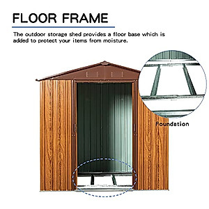 Royard Oaktree 6x5 FT Outdoor Storage Shed Woodgrain Metal Garden Shed w/Air Vent & Sliding Door Waterproof Patio Tools Shed Storage House for Backyard Lawn