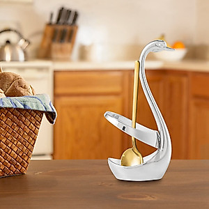 Limnyves Steel Fork & Spoon Holder, Decoration Tableware Set Kitchen Tools Swan Holder Cutlery Holder,Best Gift for Valentine's Day/Wedding, Silver
