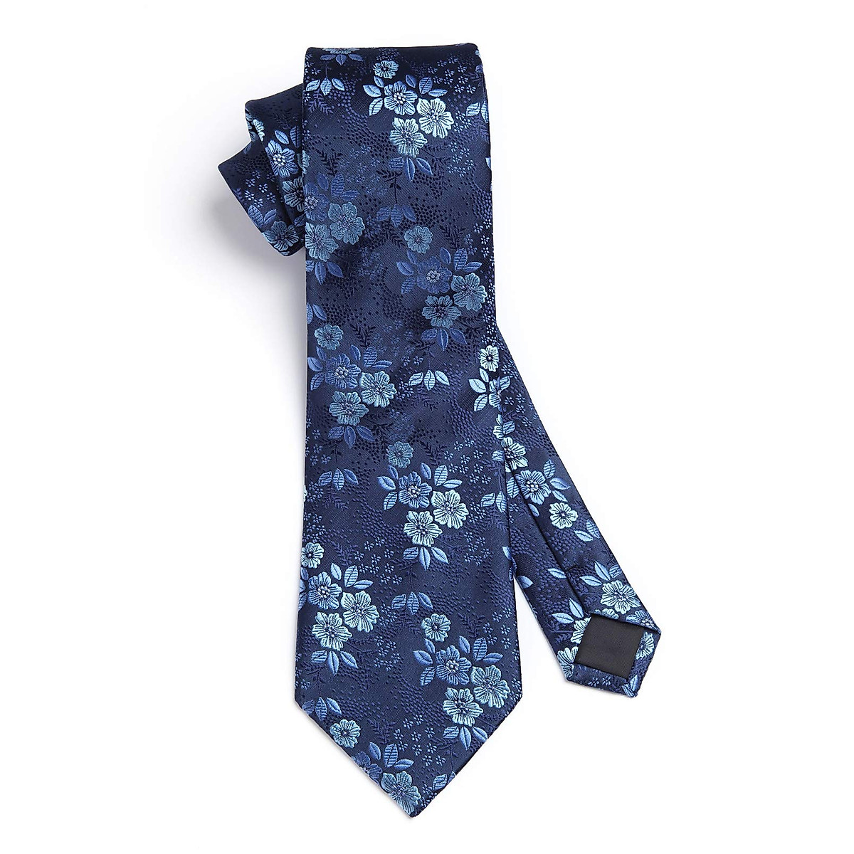 HISDERN Extra Long Floral Paislry Tie Handkerchief Men's Necktie & Pocket Square Set,Blue,2XL, 70 inches length