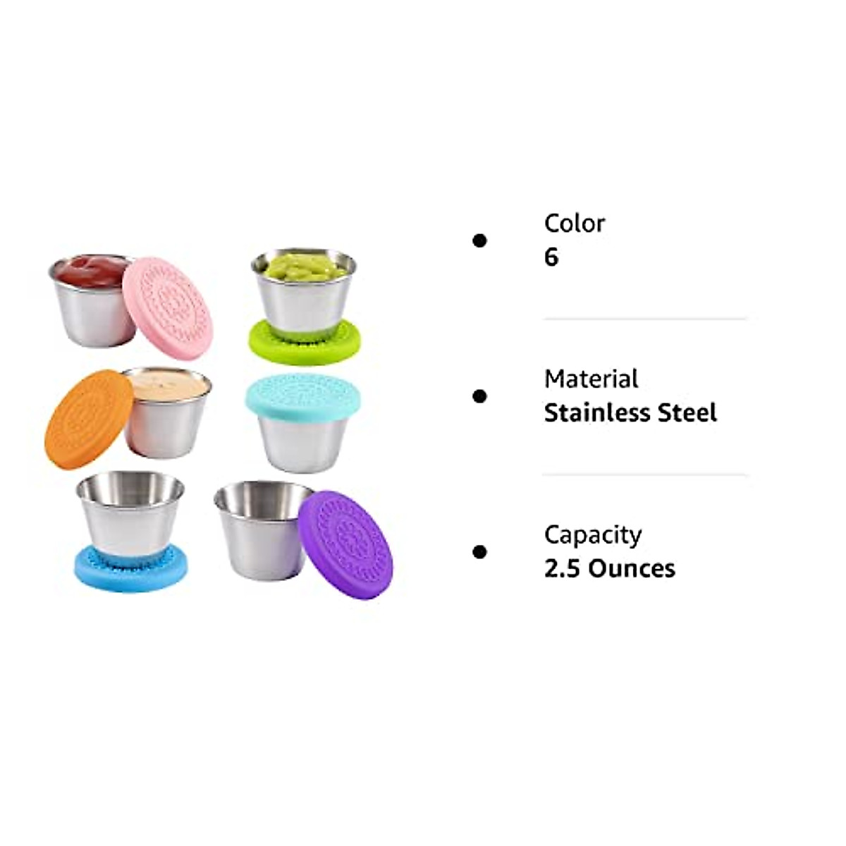 Salad Dressing Container To Go 6x2.5 oz Stainless Steel Condiment Container Small Containers with Lids Leakproof Salad Dressing Container for Kids Lunch Containers Lunch Box (Stainless Steel, 6)