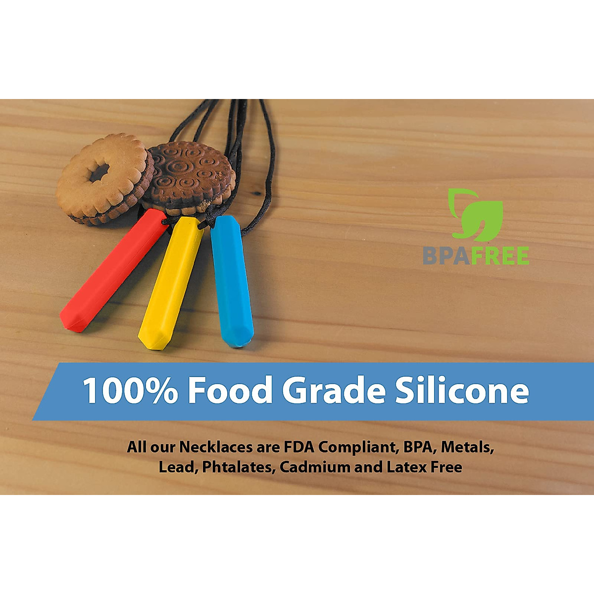 Tilcare Chew Chew Pencil Sensory Necklace 3 Set - Best for Kids or Adults That Like Biting or Have Autism – Perfectly Textured Silicone Chewy Toys - Chewing Pendant for Boys & Girls - Chew Necklaces