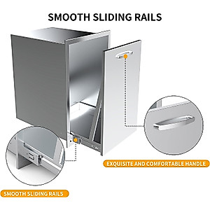 AHLOKI Pull-Out Trash Drawer Built-in Pull-Out Tray Stainless Steel Trash Drawer Storage Trash Bin(10 Gallons)(Not Included) for Outdoor Kitchen BBQ Island (14''Wx27''Hx20''D)