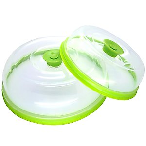 Press n Fresh Universal Vacuum Air-tight Food Sealer Container Plate Platter Lid Cover Topper Dome, Stackable, Dishwasher and BPA Free (9 & 7, Green)