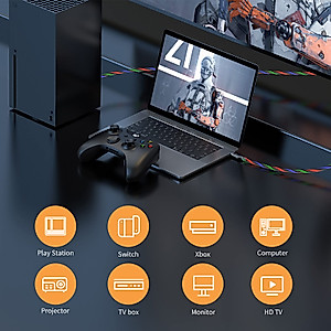 ProtoArc 8K RGB HDMI Cable 6.56ft, 48Gbps High Speed HDMI 2.1 Cable for Gaming Braided HDMI Cord with LED Light, 8K 60Hz HDR, 1080p, 3D, eARC Compatible with Monitor PS5 PS4 Xbox HDTV