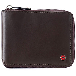 Alpine Swiss Logan Zipper Bifold Wallet For Men or Women RFID Safe York Collection Smooth Finish Brown