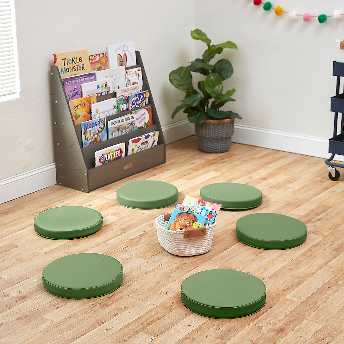 ECR4Kids SoftZone Floor Cushions with Handles, 2" Deluxe Foam, Round, Hunter Green, (6-Pack)