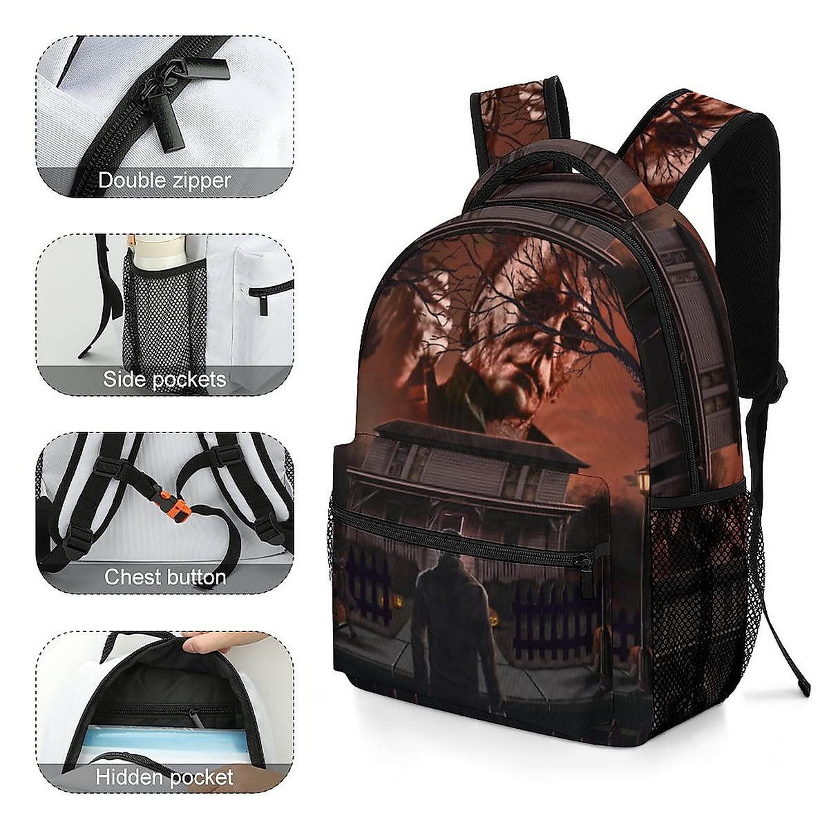 Unisex Adult Backpack Michael Halloween Myers Bag Large Storage Rucksack Fashion Travel Bag Classical Basic Business Computer Bag
