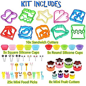 FUNGYAND Sandwich Cutter Set, All in One Bento Box Complete Supplies and Accessories Kit Includes Sandwich Bread Cutters, Fruit Cutter, Animal Food Picks, Silicone Cups