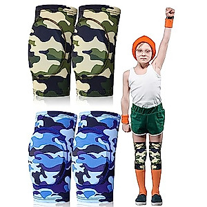 2 Pair Kids Knee Pad Camouflage Anti Slip Padded for Boy Sponge Knee Brace Breathable Flexible Toddler Knee Pads Elastic Knee Support for Boys Sport Volleyball Dance Skating Basketball, 3-7 Years