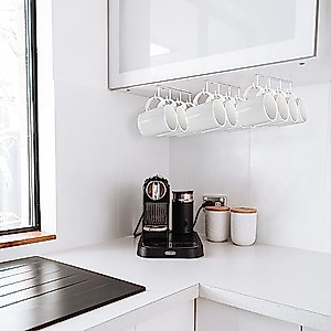 Mkono Under Cabinet Mug Hanger Set of 3 Metal Mug Hooks Coffee Cup Holder with 12 Hooks Simple Coffee Mug Organizer for Cabinet Shelf Modern Mug Storage Display Rack for Kitchen Coffee Bar, White