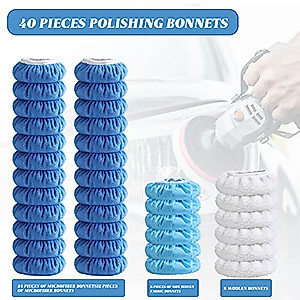 40 Pieces Buffer Pads Cover Car Polisher Bonnet Orbital Buffer Bonnets Microfiber Bonnet Waxers Bonnet Set Including 24 Microfiber 8 Plush 8 Non Woven for Polisher (5-6 Inch)