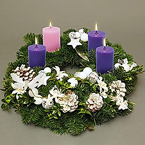 3×4 Inch Advent Pillar Candles, 3 Purple and 1 Pink Seasonal Celebration Candles for Advent Wreath and Christmas Decorations, Long-Lasting Slow-Burning Dripless Candle