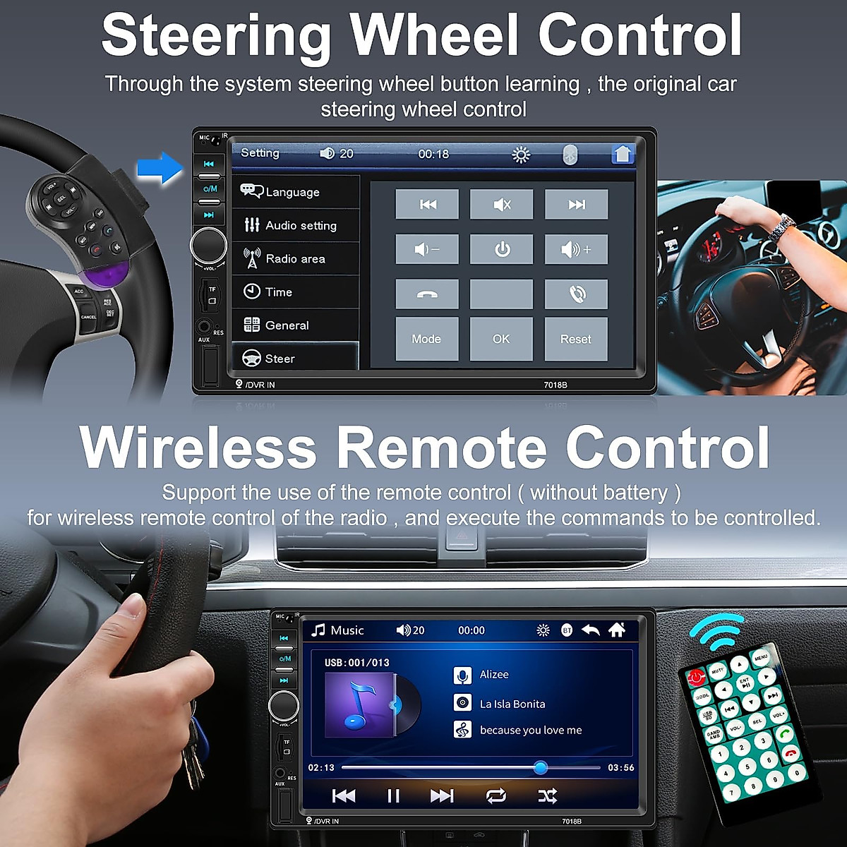 Nhopeew Double Din Car Stereo with Bluetooth and Backup Camera 7 Inch Touch Screen Car Radio Support AUX/USB/TF Card/Mirror Link/Steering Wheel Control