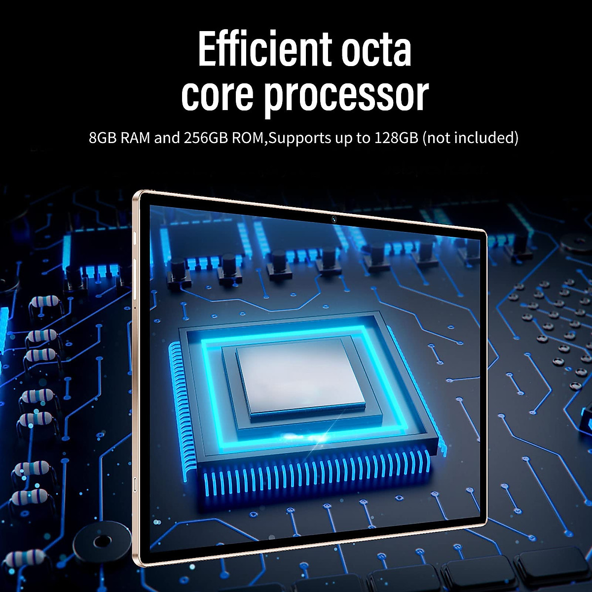 10.1 Inch Android 12 Tablet, Kids Tablet, 8GB RAM 256GB ROM, Octa Core CPU, IPS HD Touch Screen, 16MP Dual Camera, 2.4G/5G WiFi, Bluetooth 5.0, 128GB Expand, 7000mAh Battery (Gold)