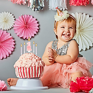 MTLEE Number Birthday Candle Girls Pink Bow Glitter Happy Birthday Number Candle with 10 Long Thin Cupcake Candle Bowknot Cake Topper Decorations for Wedding Anniversary Princess Theme Party(1st)