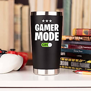 Gamer Gifts for Men - Gamer Mode ON - Stainless Steel Tumbler for Coffee/Cold Drinks w Lid and 2 Straws | Gift Idea Gamer Cup For Valentines Day Fathers Day - Video Gamer Mug Boys (20 Ounce Black)