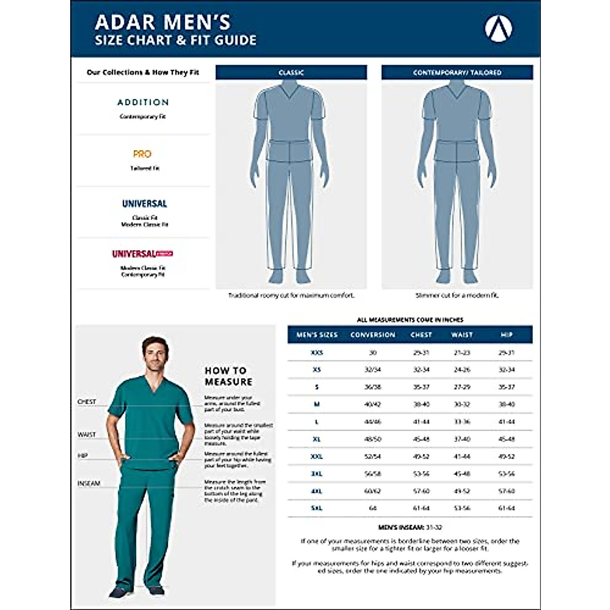 Adar Addition Scrubs for Men - Modern Multi Pocket V-Neck Scrub Top - A6010 - Royal Blue - M