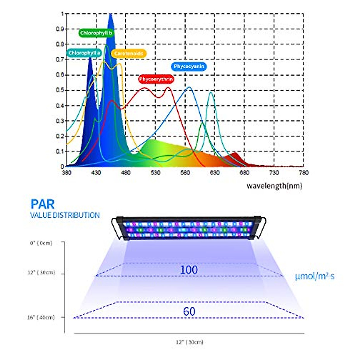 lucare 12-18 inches 18W Saltwater Aquarium Light with Full Spectrum LED, Exclusive Reef Coral Light Spectrum for 10-30 Gallon Marine Nano Fish Tank，Dimmable Dual Channel for Saltwater LPS & SPS