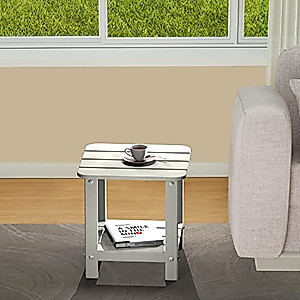 Aoorun Adirondack Square Side Table, 2-Tier Poly Patio end Table, Modern Small Side Table for Patio, Porch-White