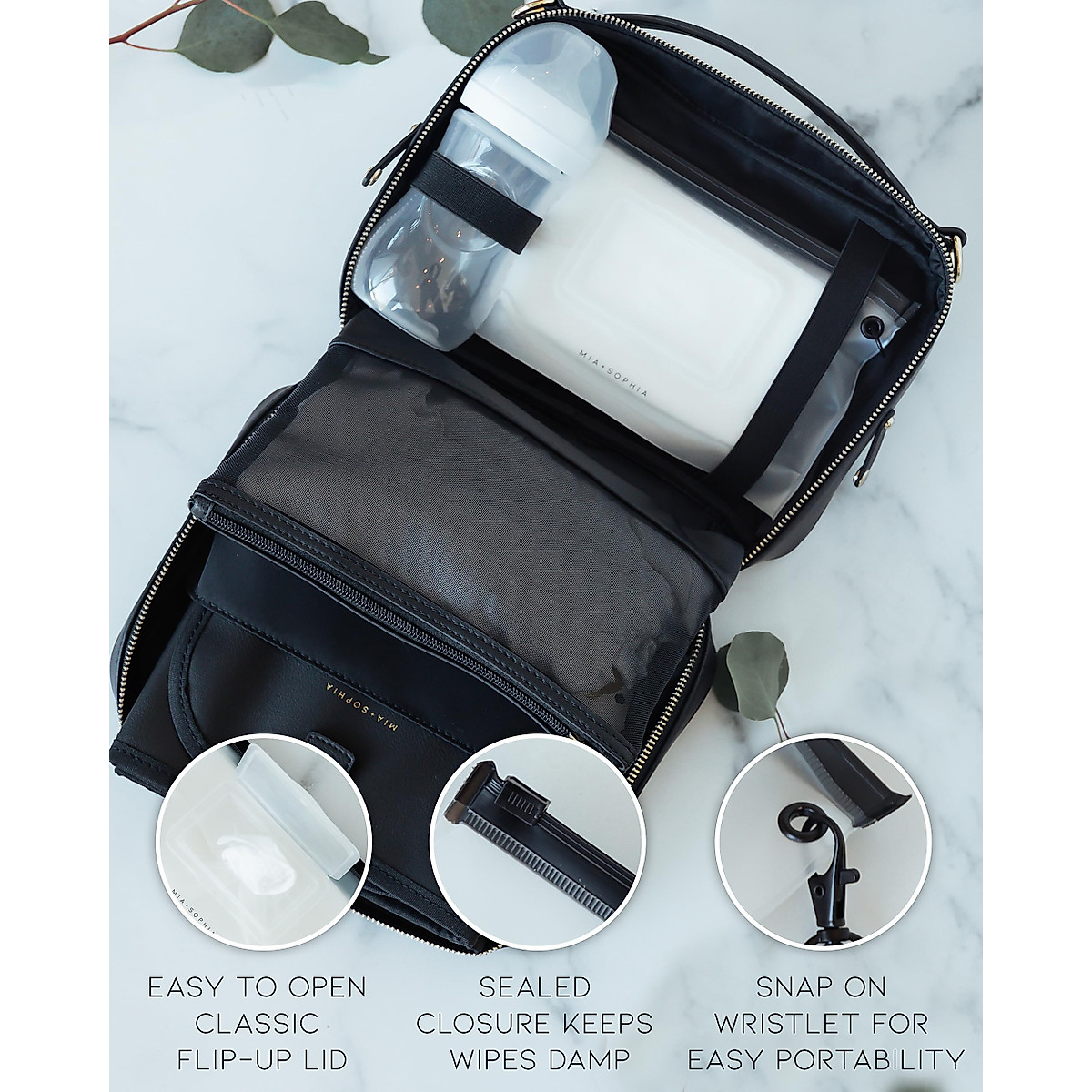 Mia + Sophia Set of 2 Baby Wipe Holder, Portable Reusable Wipes Pouch, Stylish Travel Wipes Case, Baby Wipes Dispenser, Wipes Stay Moist Longer, Attaches Easily with Included Wristlet