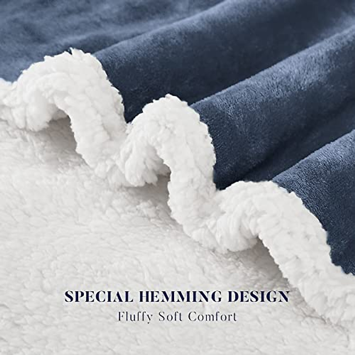 BEAUTEX Sherpa Fleece Throw Blankets, Soft Fluffy Flannel Plush Blanket and Throw, Fuzzy Cozy Blue Cuddle Blankets for Couch Bed Sofa Adults (50" x 60", NavyBlue)
