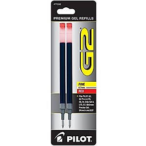 PILOT G2 Gel Ink Refills For Rolling Ball Pens, Fine Point, Red Ink, 2-Pack (77242)