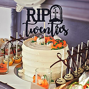 Black Glitter Rip Twenties Cake Topper, Death to My Twenties/Rip to My Twenties Cake Decorations, Old English Themed 30th Birthday Party Decorations