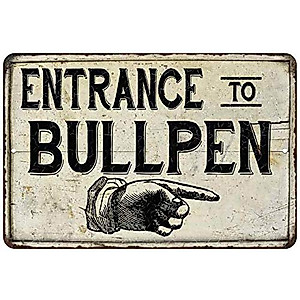 Entrance to Bullpen Sign Vintage Baseball Decor Signs Wall Decorations Room Art Tin Plaque Gift 8 x 12 High Gloss Metal 208120020153