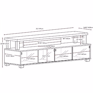 BOWERY HILL TV Stand for 80 Inch TV, Entertainment Console with Storage Shelf for Living Room, Tempered Glass Top and Wood, Black