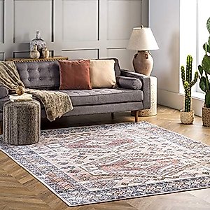 nuLOOM Mae Tribal Motif Machine Washable Area Rug, 5' x 8', Peach