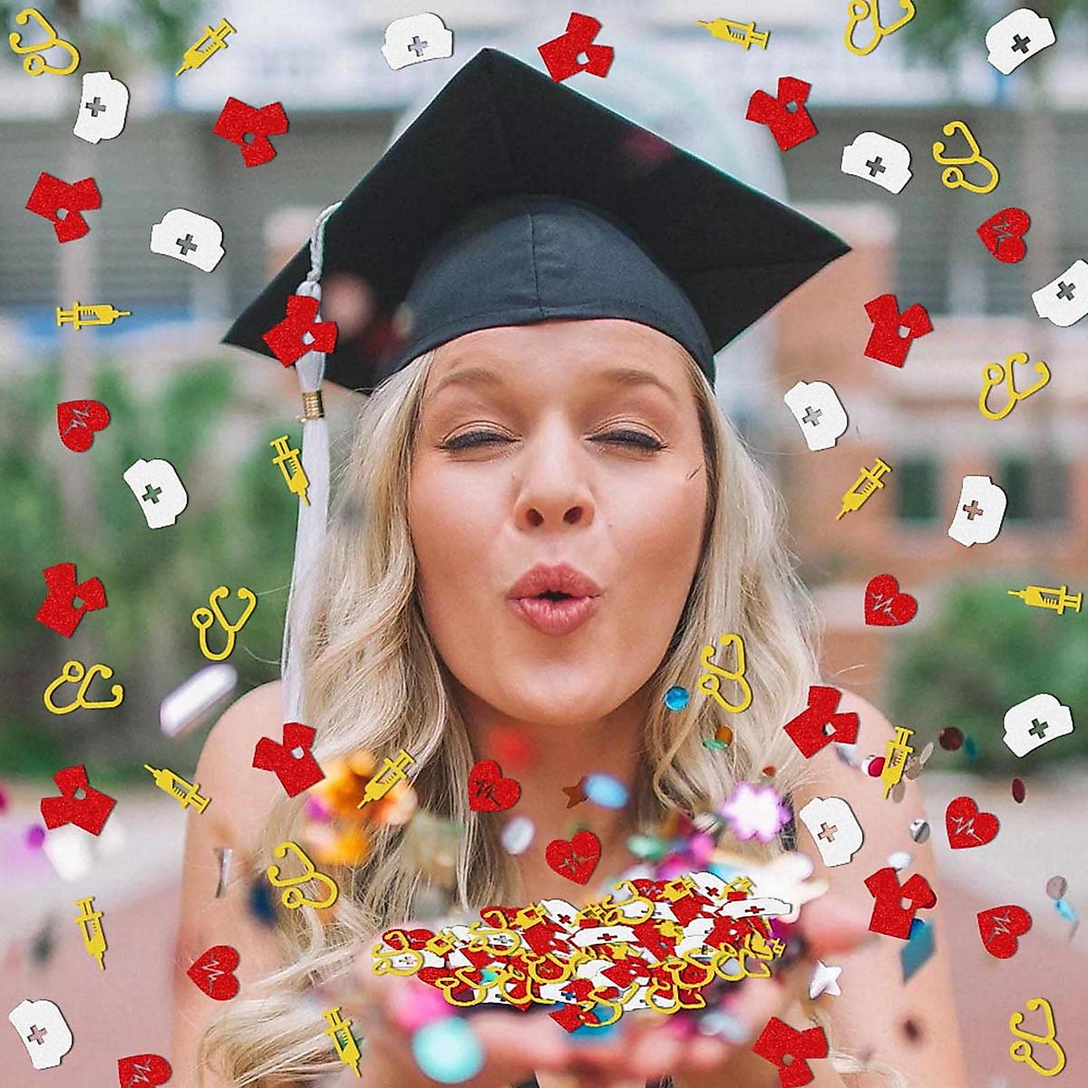 100Pcs Nurse Confetti, 2024 Nurse RN Graduation Confetti Red White Gold Congrats Nurse Party Decorations for 2024 Nurse Appreciation Week Medical RN Nursing School Nursing Day Nurses Graduated
