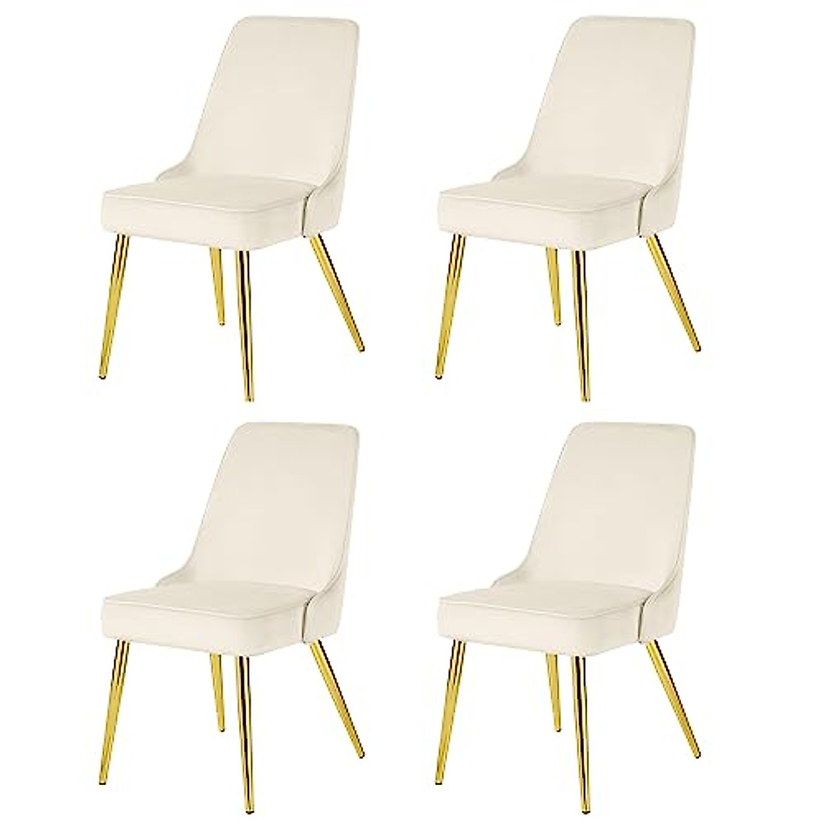 KithKasa Upholstered Dining Chairs Sets of 4 Mid-Century Modern Desk Comfy Side Chair with Gold Legs for Kitchen Living Room Cream
