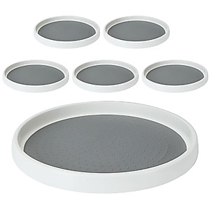 FVIEXE 6PCS Non-Skid Cabinet Lazy Susan Turntable 10 Inch, 360 Degree Rotating Kitchen Spice Rack Spinning Lazy Susan Turntable Organizer, Pantry Countertop Vanity Bathroom Display Stand White/Gray