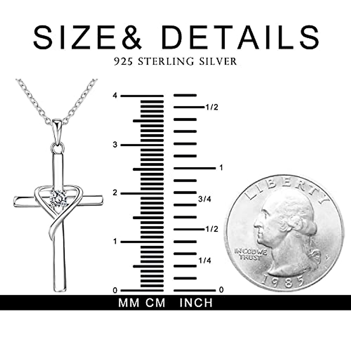 AmorAime 925 Sterling Silver Cross Necklace for Women Men 5A CZ Birthstone Necklaces Gifts for Mother's Day, Birthday or Anniversary