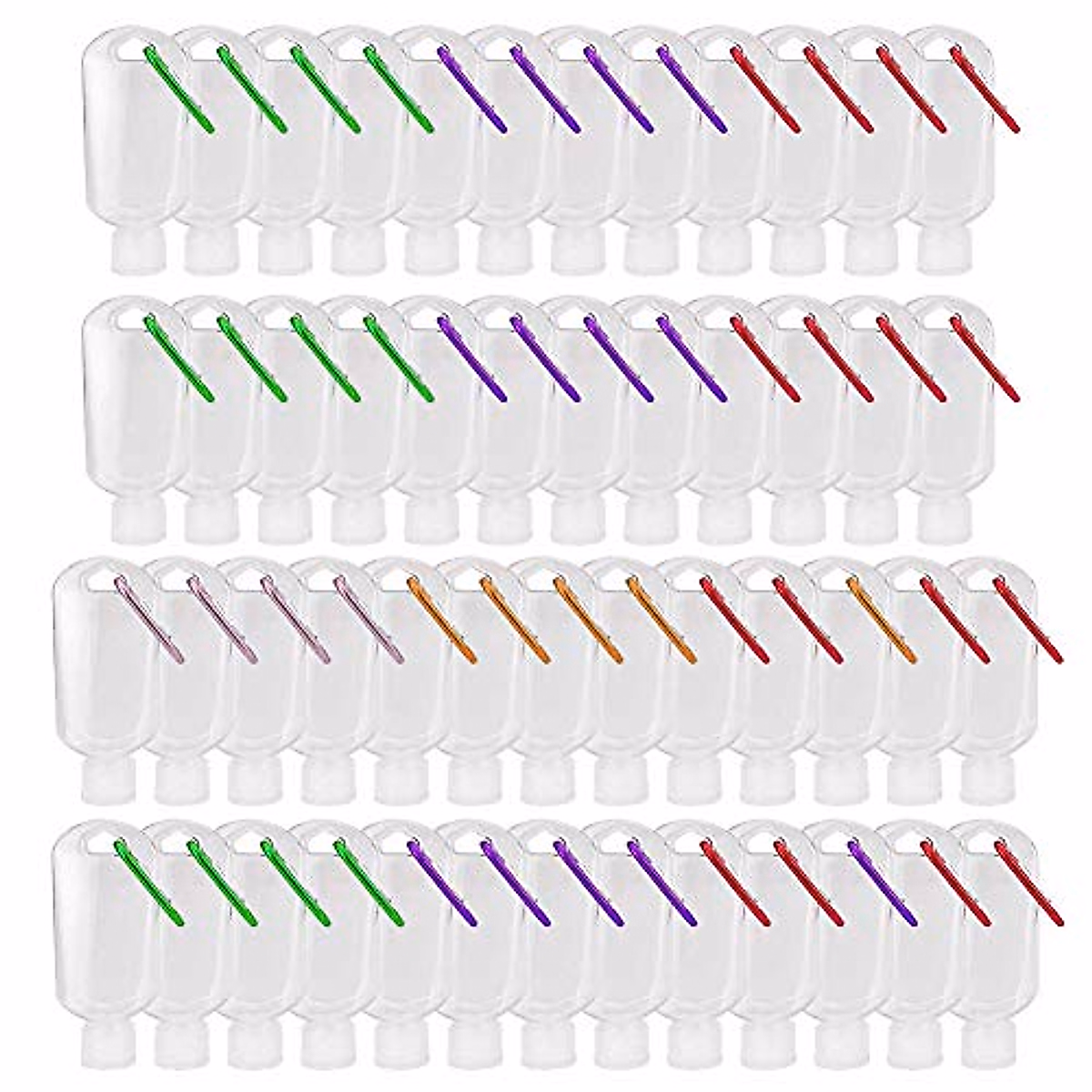 HATTIE 50Pack Travel Plastic Clear Keychain Bottles 50ml/2oz Portable Leakproof Squeeze Small Bottles With Flip Cap Refillable Empty Containers for Lotion Soap Toiletry