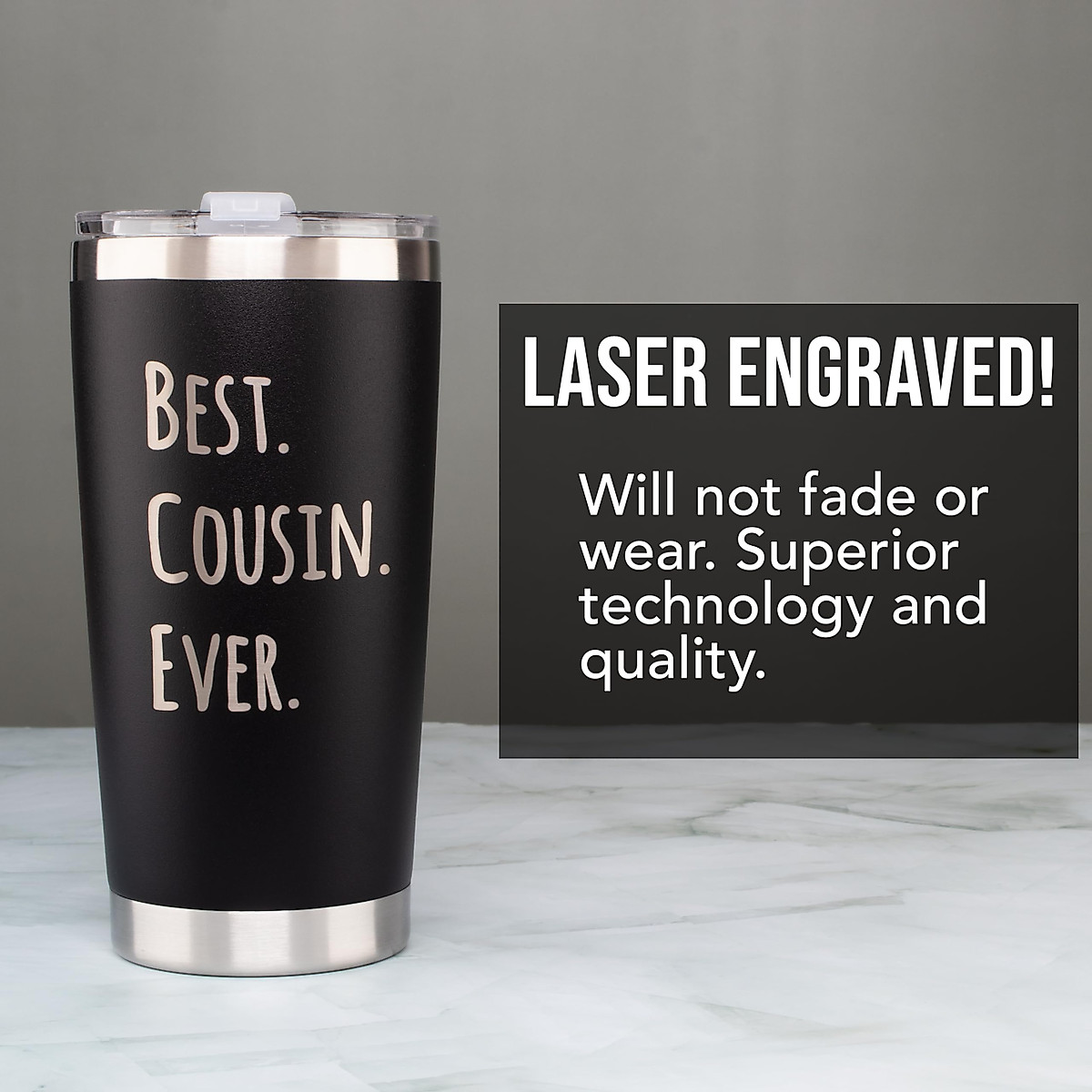 JENVIO Cousin Gifts | Best Cousin Ever | Stainless Steel Tumbler with Two Lids Straws and Gift Box | Unique Favorite Mug for Women Men | Female Birthday Valentine's Day
