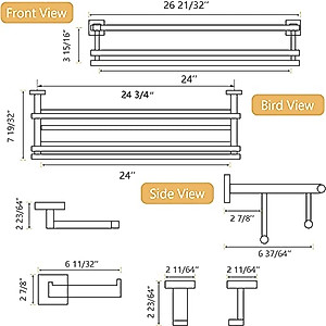USHOWER Polished Chrome Towel Rack Set, Included 24-Inch Wide Bathroom Hotel Towel Shelf, 4 Piece
