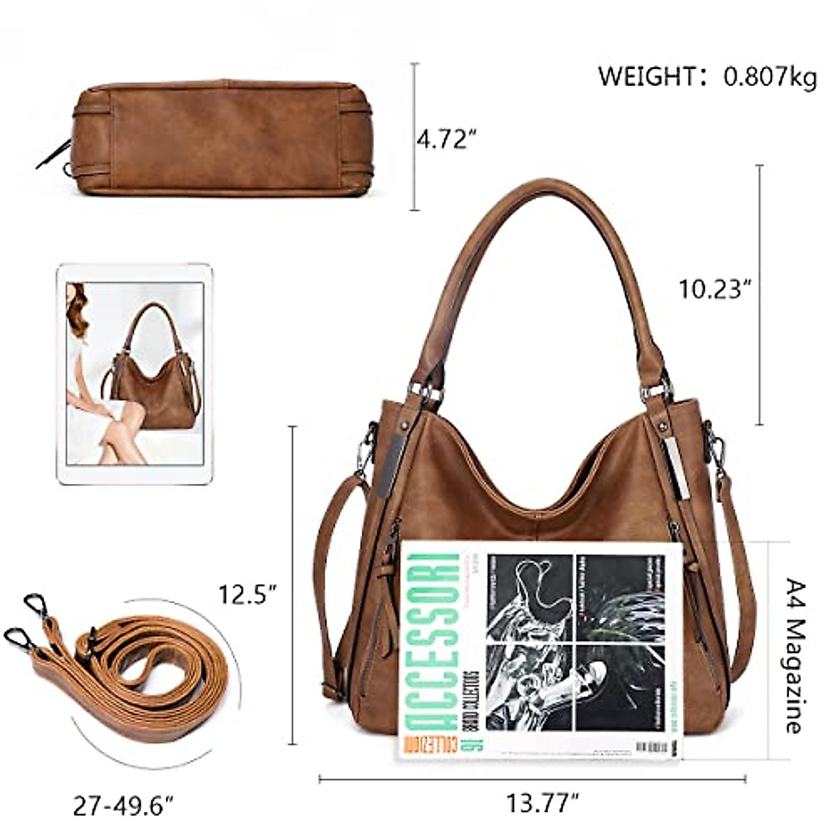 Large Purses for Women Shoulder Handbags Hobo Bags for Women (Brown)