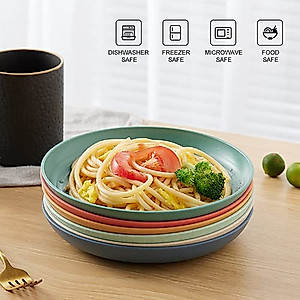 7.8 Inch Lightweight Wheat Straw Plates, 6 PACK Unbreakable Deep Dinner Plates, Dishwasher & Microwave Safe Wheat Straw Dinnerware Sets for Kids Adult, BPA Free