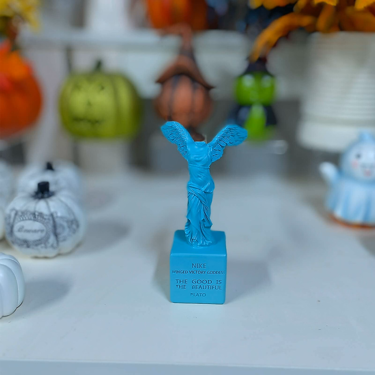 ELFWILL Resin Winged Victory Goddess Statue - The Graceful Greek Art Sculpture of The Warrior Goddess(Blue)