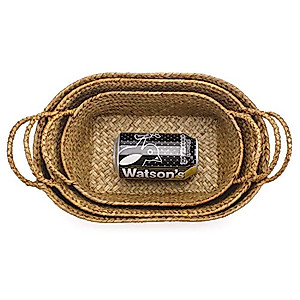 Seagrass Woven Baskets for Storage Natural Shelf Basket with Handle for Organizer Stackable Oval Set of 3 (Large+Medium+Small)