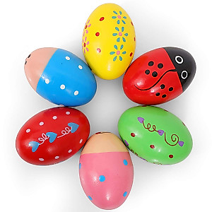 6 Pack Wooden Shakers Easter Eggs, Special Design Musical Shake Egg for Toddlers Kids Toy Easter Basket Stuffers Fillers Gifts