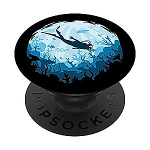 Dive Deeper Aquatic Scuba Diver Illustration Diving PopSockets Swappable PopGrip
