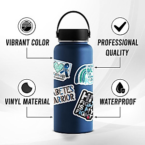 50 Pack Pcs Type One Diabetes Awareness Ribbon Stickers for Water Bottles Waterproof Vinyl Laptop Funny Inspirational Sticker Packs Bulk Set Teens Adults Aesthetic Small Decals