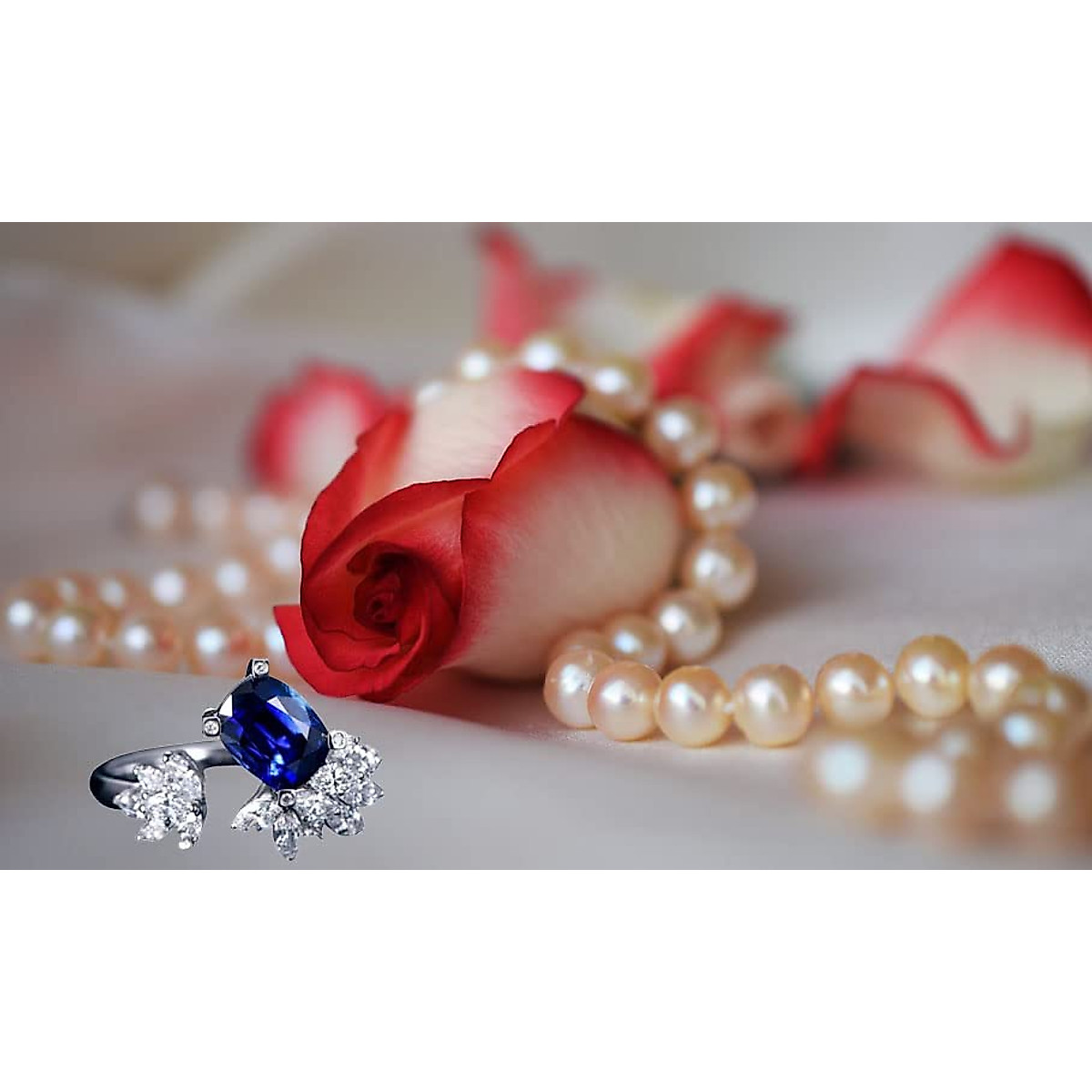 H.Queen Lifetech Fashionable Navy Sapphire Zircon Created Gemstone Rings Navy Blue Adjustable Open Rings Copper Plated 925 Silver for Women（Navy Blue