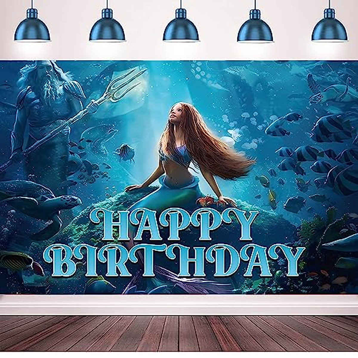 2023 Little Mermaid Party Supplies,Backdrop Photo Prop 7 x 5 FT Birthday Banner for Party Decor Black Little Mermaid Ariel Backgrounds Props
