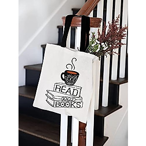 XIKAINUO Drink Good Coffee Read Good Books Cotton Canvas Tote Bag with Interior Pocket, Travel Shopping Shoulder Bag Birthday Christmas Gifts for Readers, Coffee Lovers, Bookworm, Teens