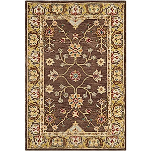 SAFAVIEH Anatolia Collection 4' x 6' Brown / Gold AN562A Handmade Traditional Oriental Premium Wool Area Rug